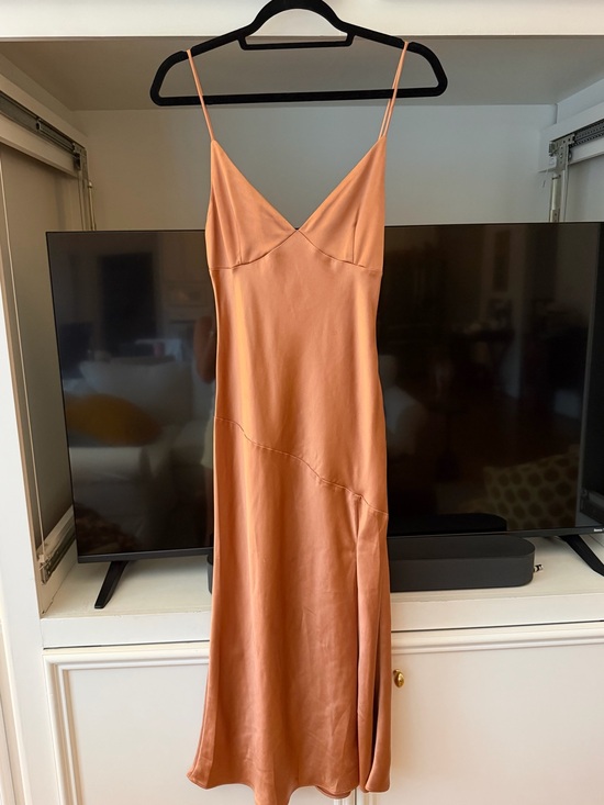 Dresses | Nwt Line And Dot Copper Satin Slip Dress With Small Slit ...